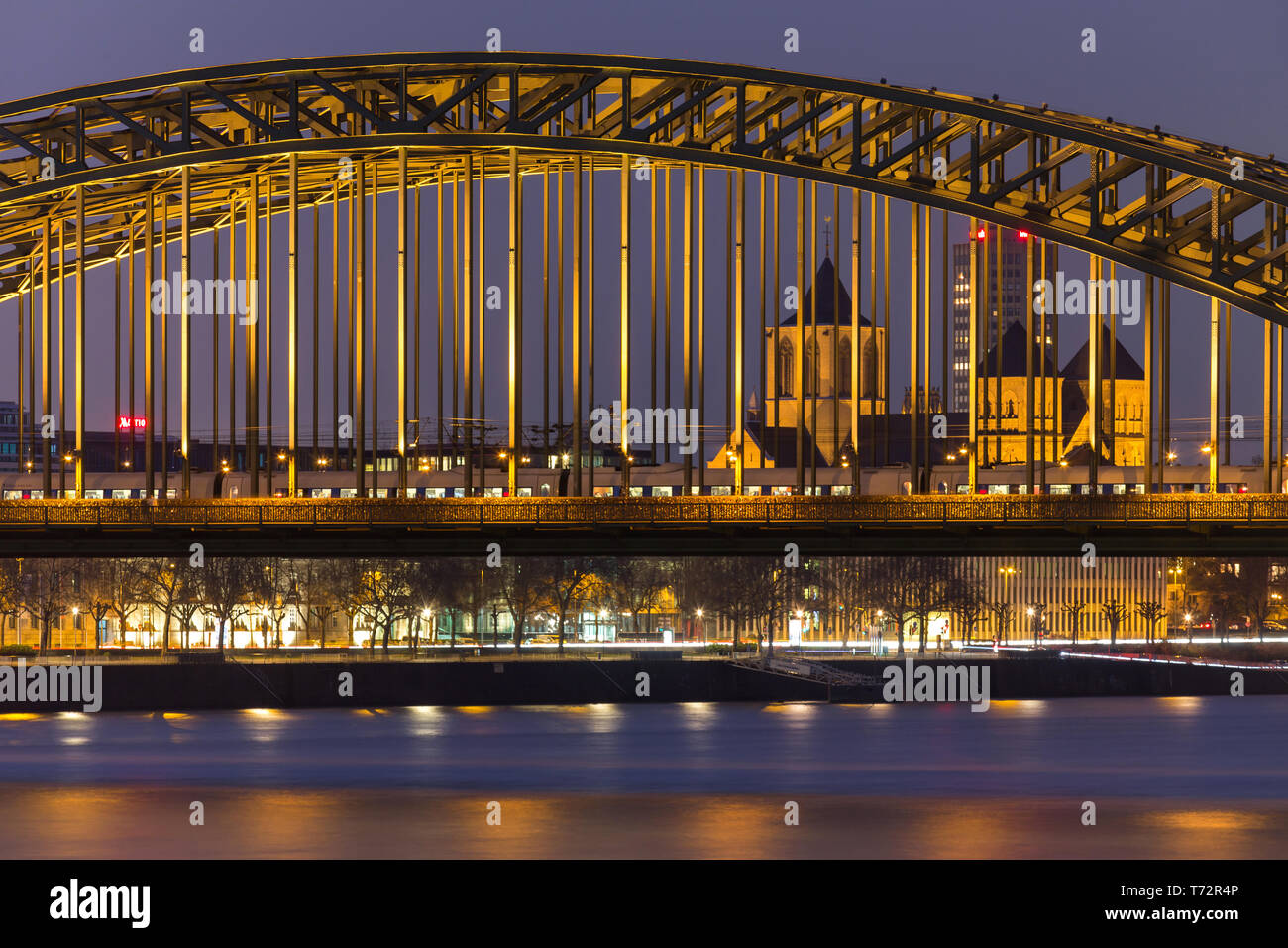 a rhine bridge in front of cologne at night Stock Photo - Alamy
