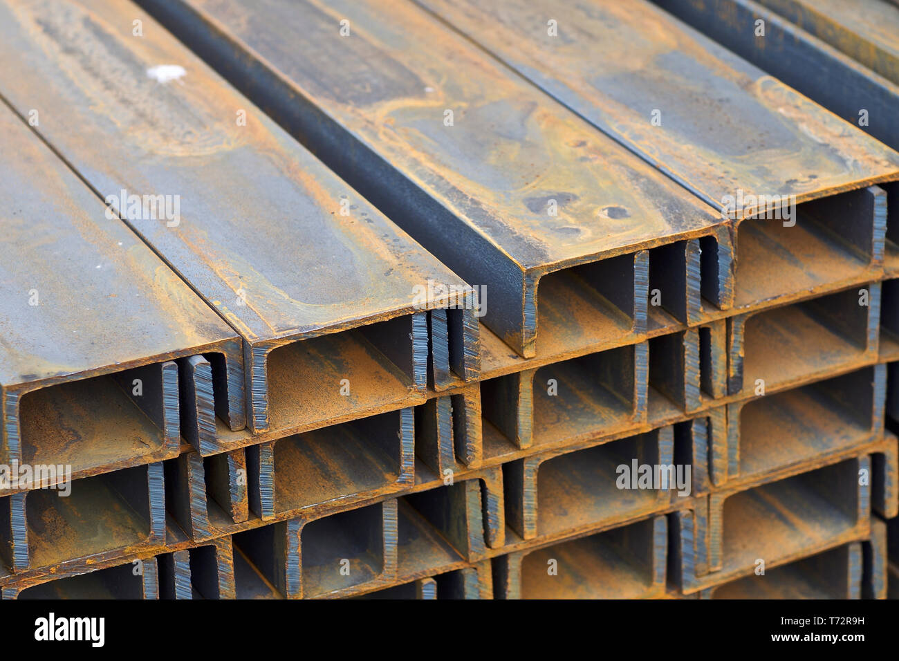Metal profile channel in packs at the warehouse of metal products ...