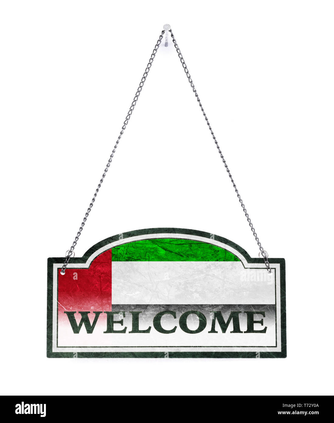UAE welcomes you! Old metal sign isolated on white Stock Photo - Alamy