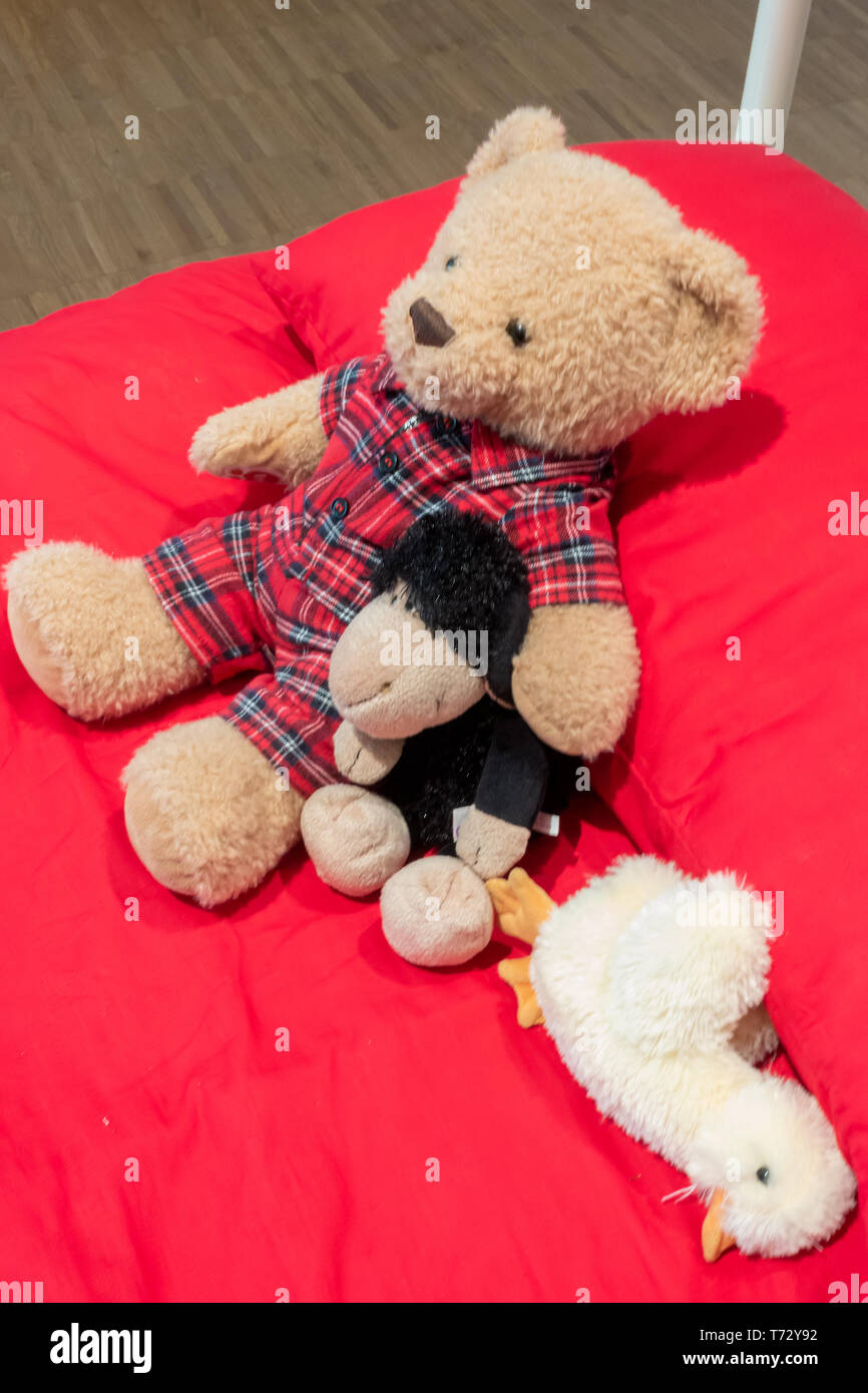 CARDIFF, UK - APRIL 27 : Teddy bear and other soft toys at St Fagans ...