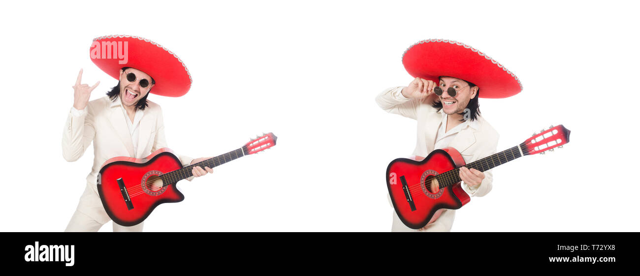Mexican guitar player isolated on white Stock Photo - Alamy