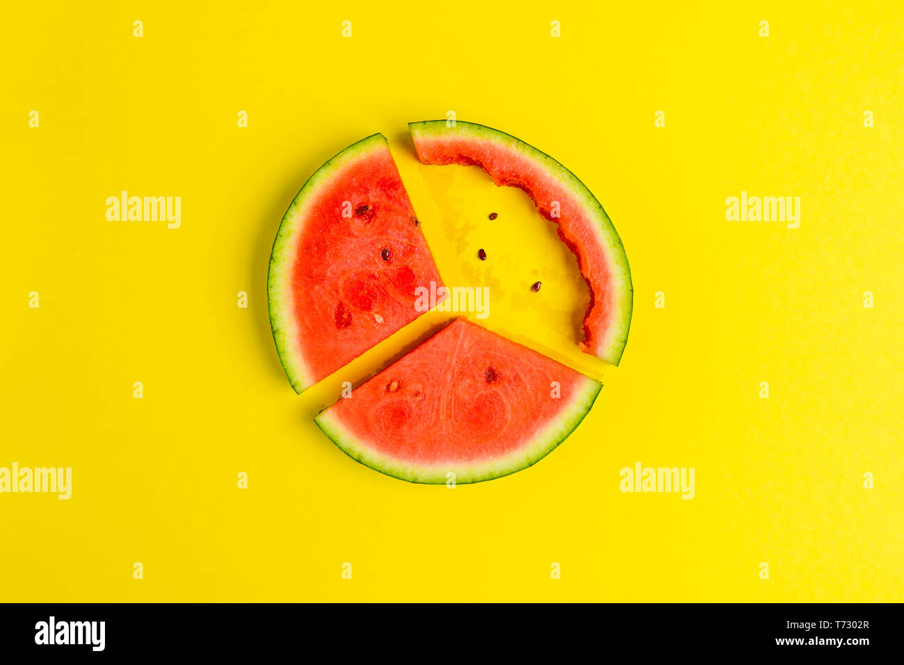Slice of watermelon bitten, a flat lay image with fresh sweet food on a ...