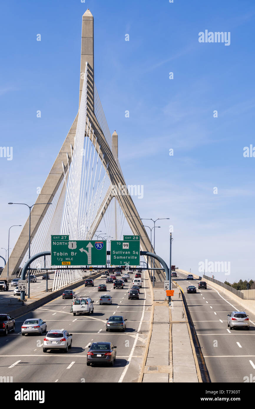 Boston Zakim bridge at Boston downtown MA USA Stock Photo - Alamy
