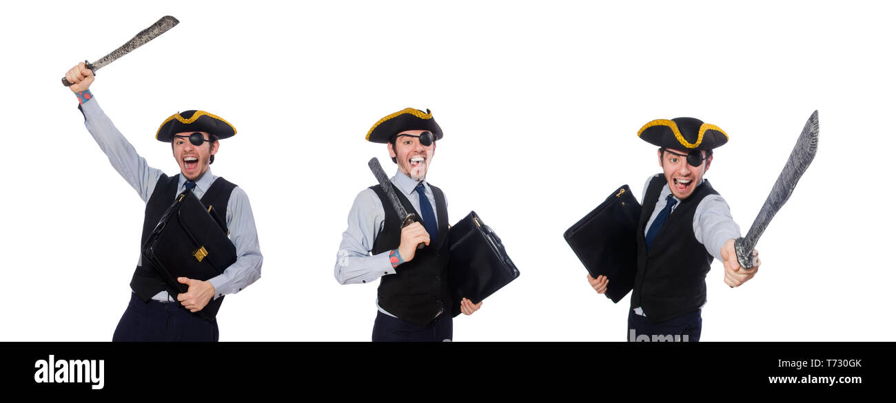 One-eyed man with weapon isolated on white Stock Photo - Alamy