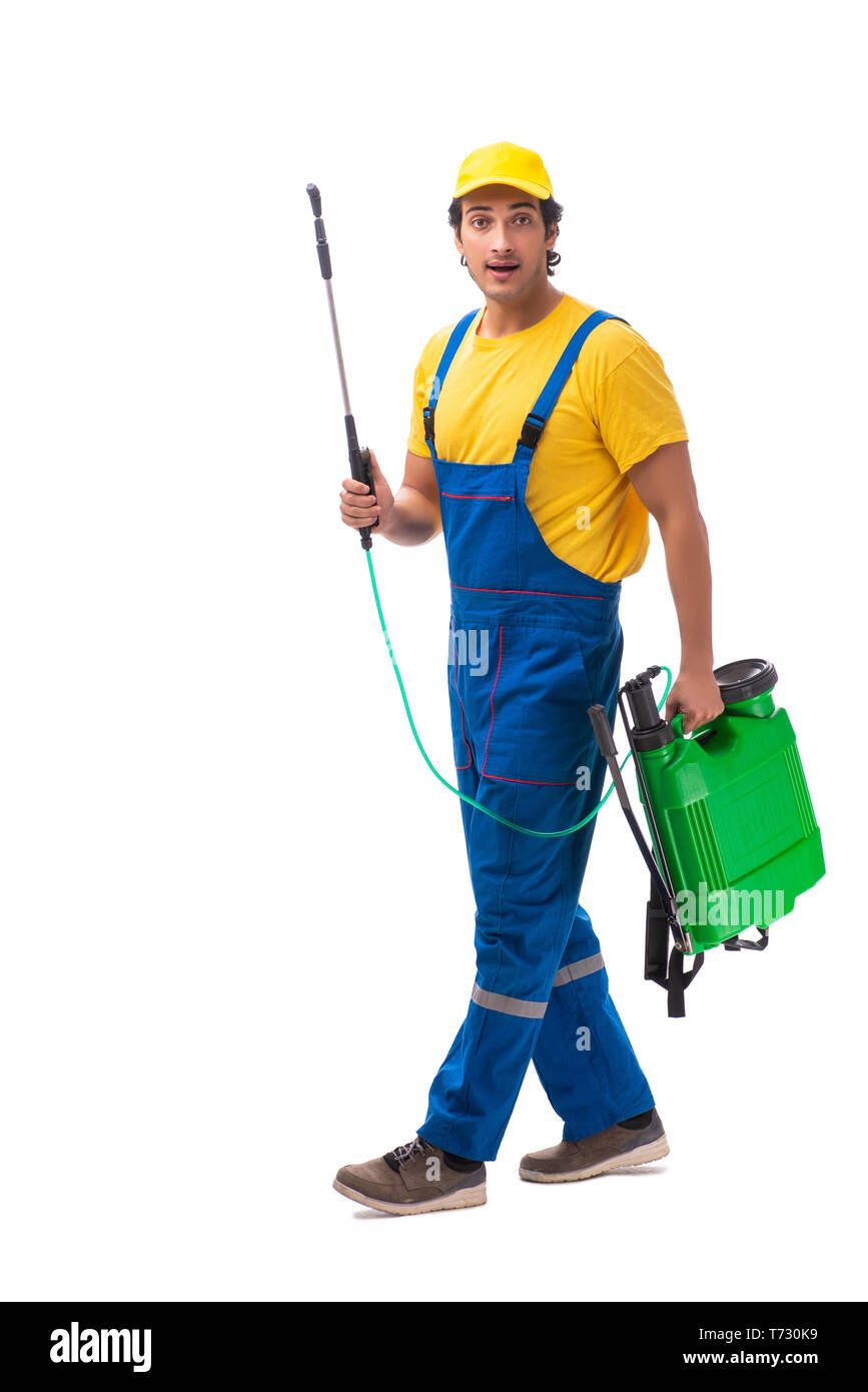 Pest control contractor isolated on white background Stock Photo - Alamy