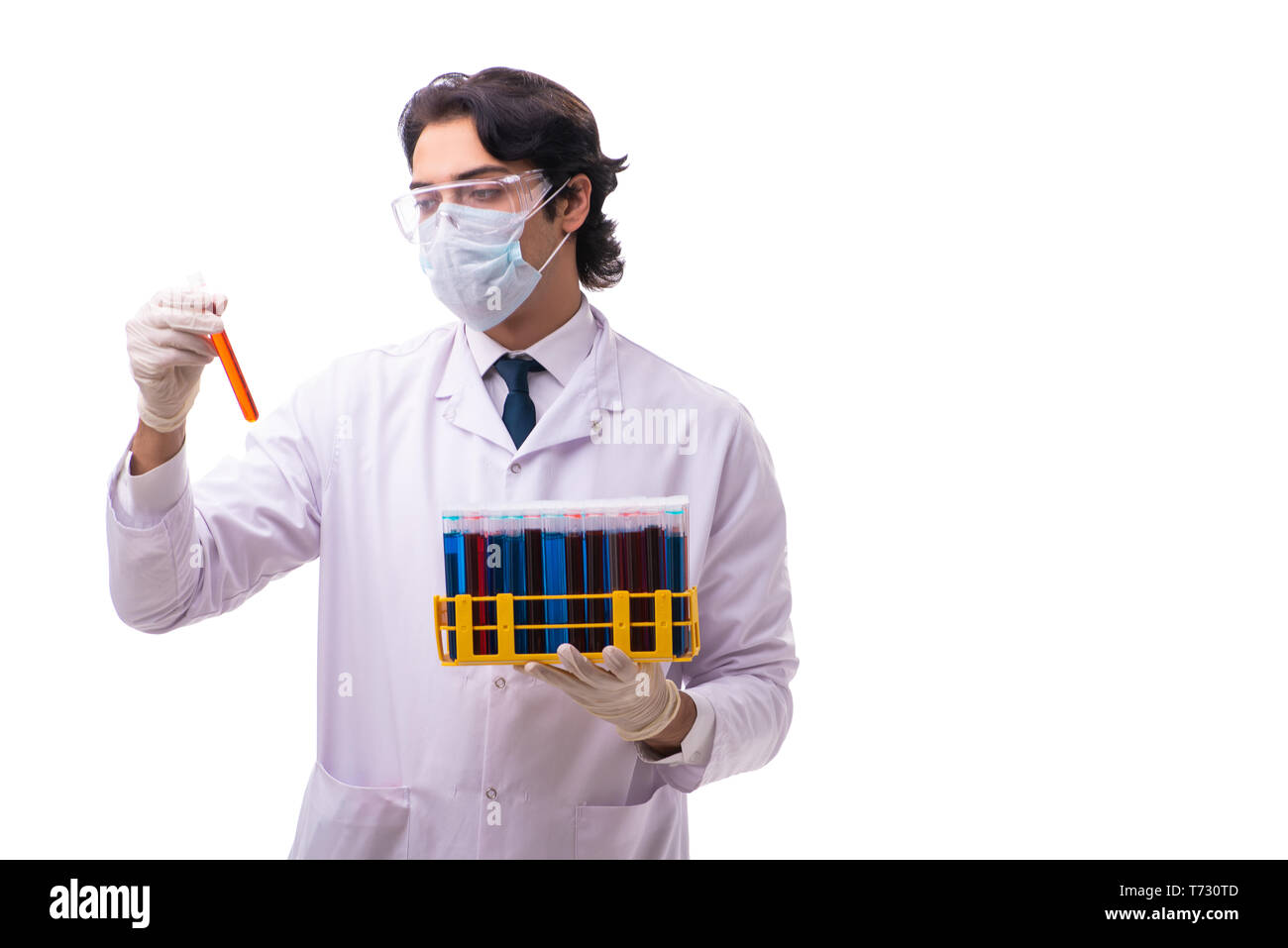 Young chemist isolated on white background Stock Photo - Alamy