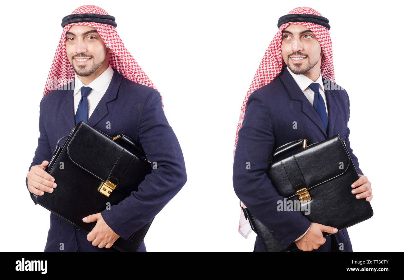 Arab man with bag isolated on white Stock Photo - Alamy