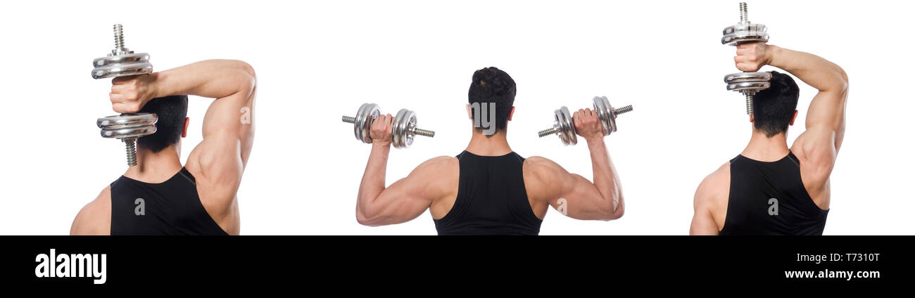 Man with dumbbells isolated on white Stock Photo - Alamy
