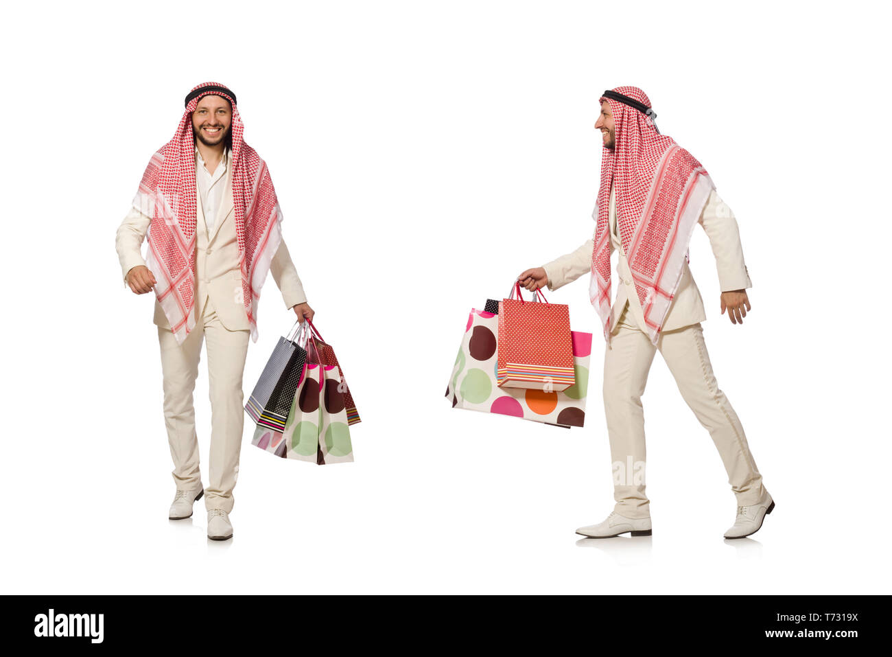 Arab man with shopping bags on white Stock Photo - Alamy