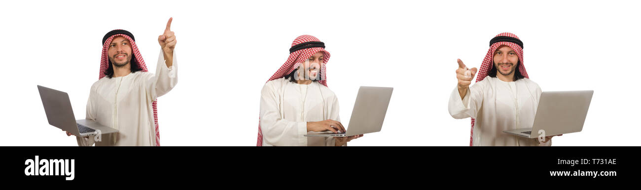 Arab man with laptop isolated on white Stock Photo - Alamy