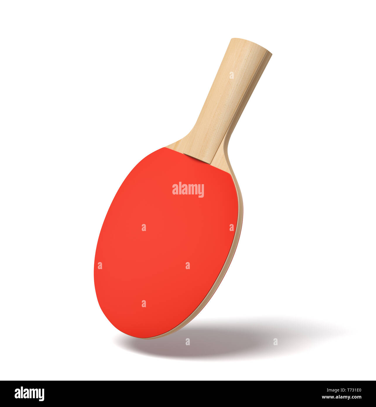 3d close-up rendering of ping pong racket with wooden handle and red ...
