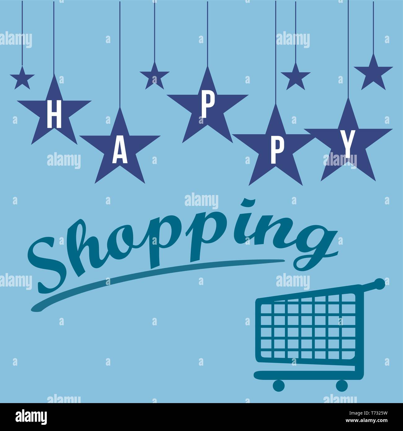 a blue background with stars, text and a shopping cart Stock Vector ...