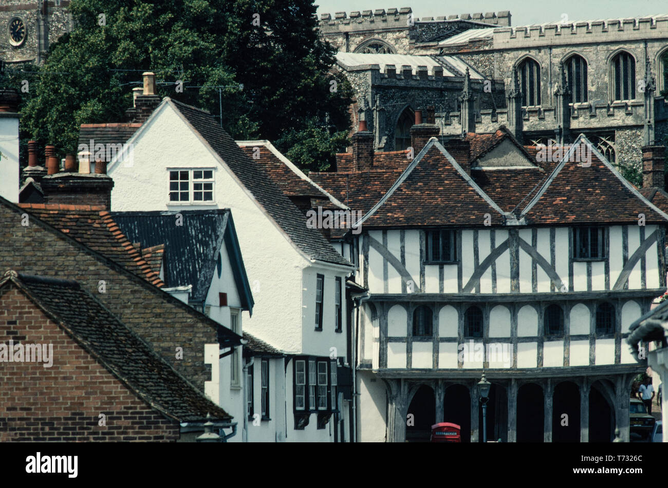 Thaxted Guildhall and Church in 1978, Thatxted Essex England UK The ...