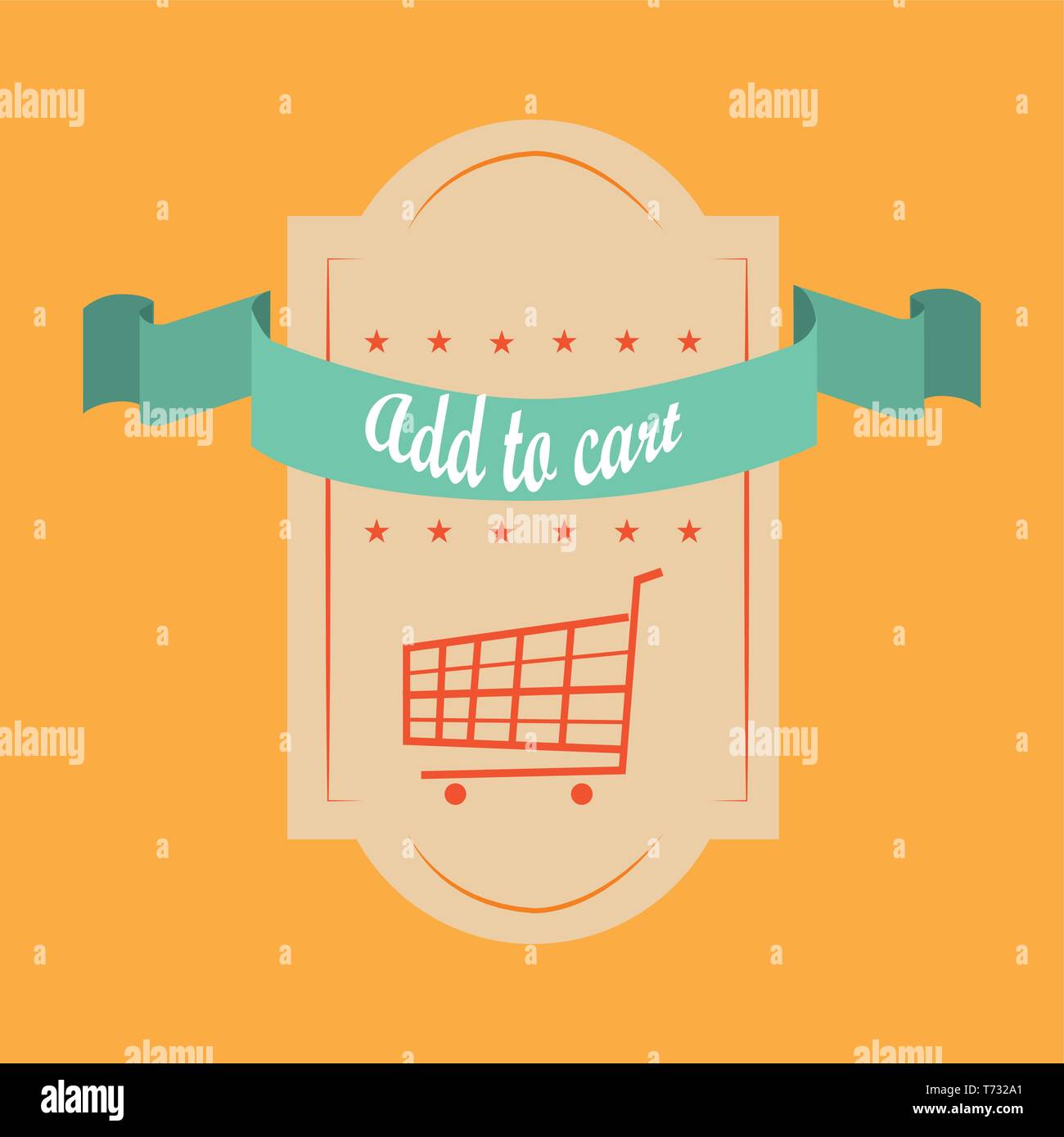 a label with some stars, a shopping cart and a ribbon with text Stock ...