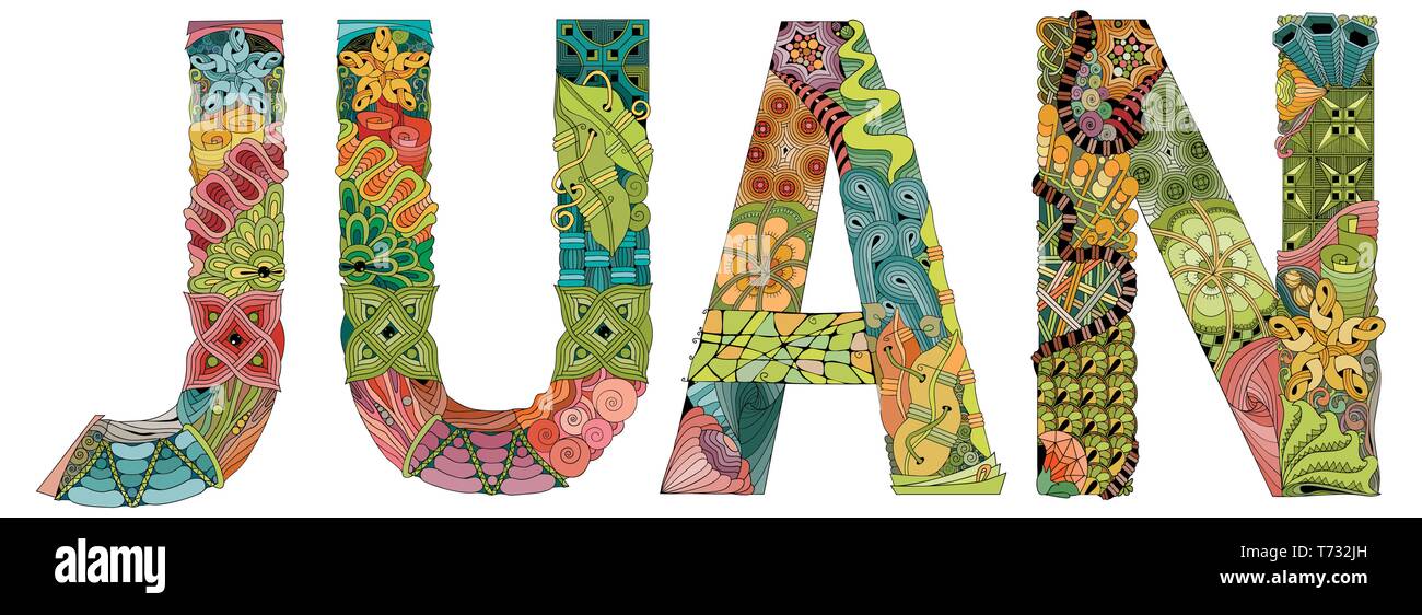 Hand-painted art design. Hand drawn illustration male name JUAN for t ...