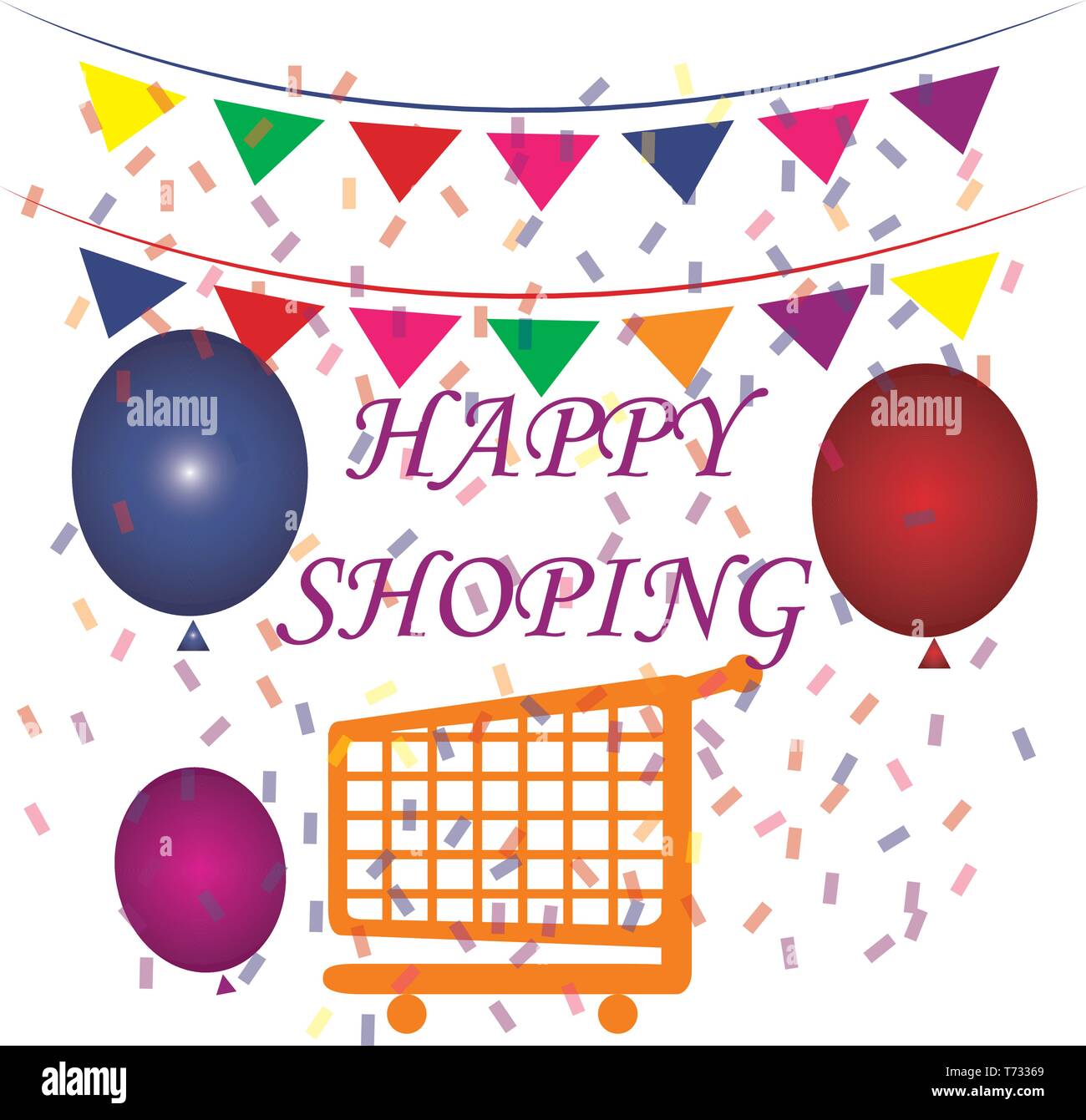 a happy celebration with some balloons and a shopping cart Stock Vector ...
