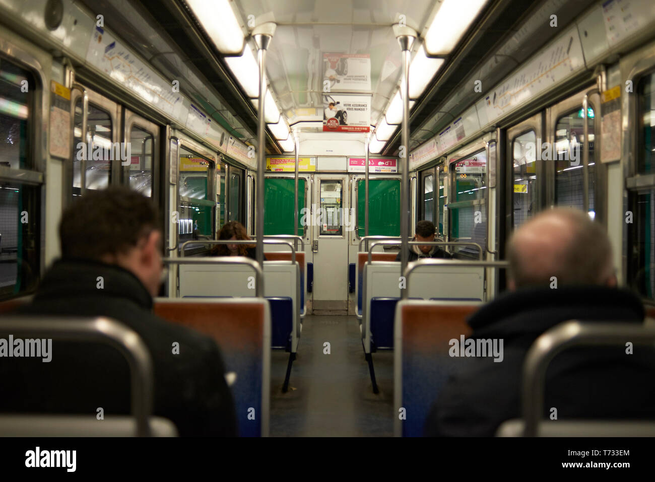 People sitting on the train in the metro in the city of Paris Stock ...