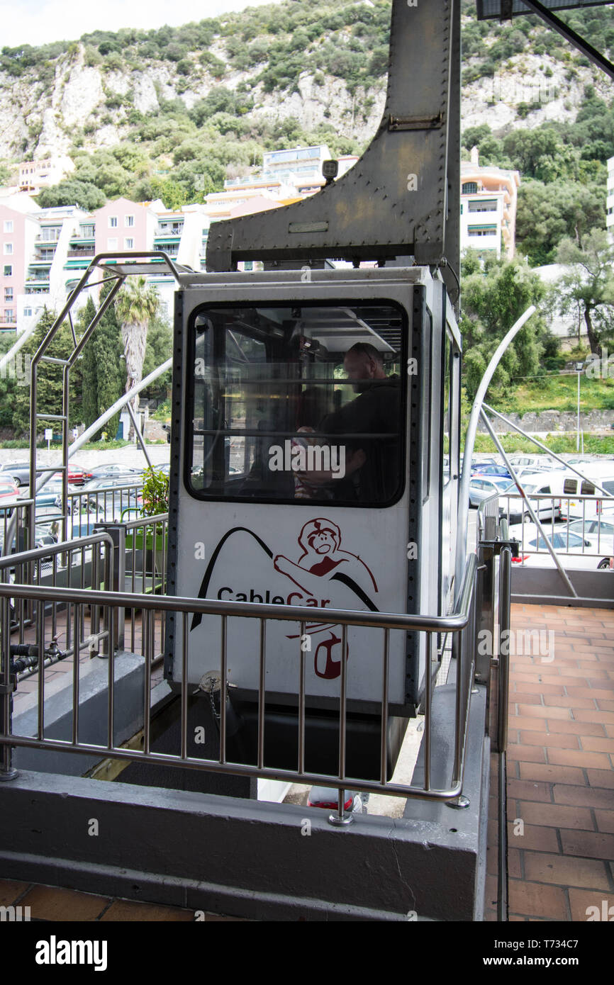 Cable car to the top of the rock of Gibraltar people cables enclosed ...
