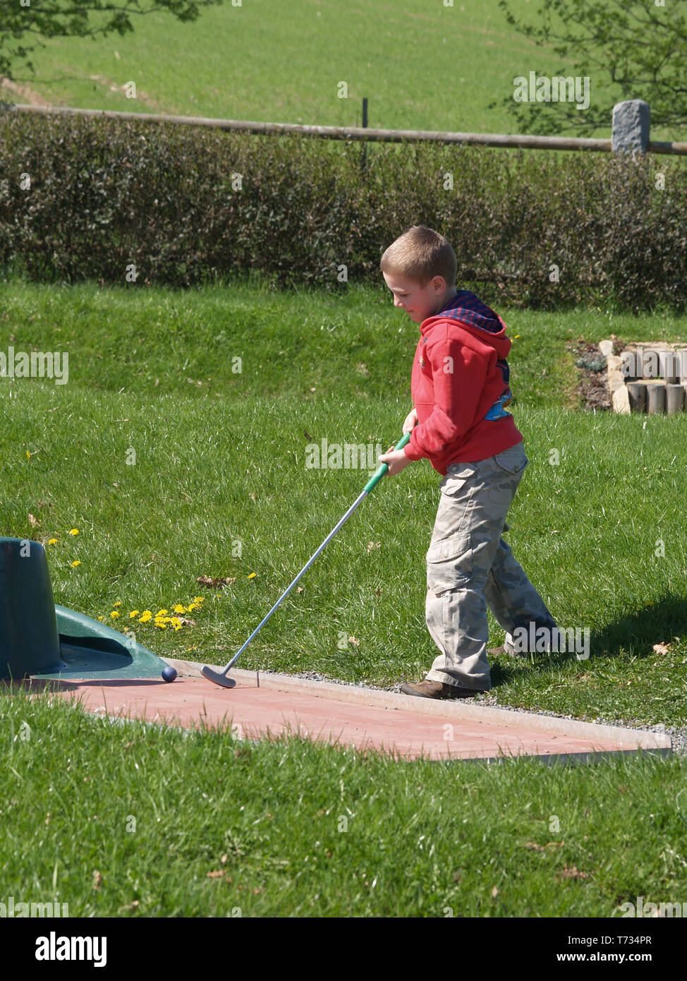 Little boy playing golf on vacation Stock Photo - Alamy