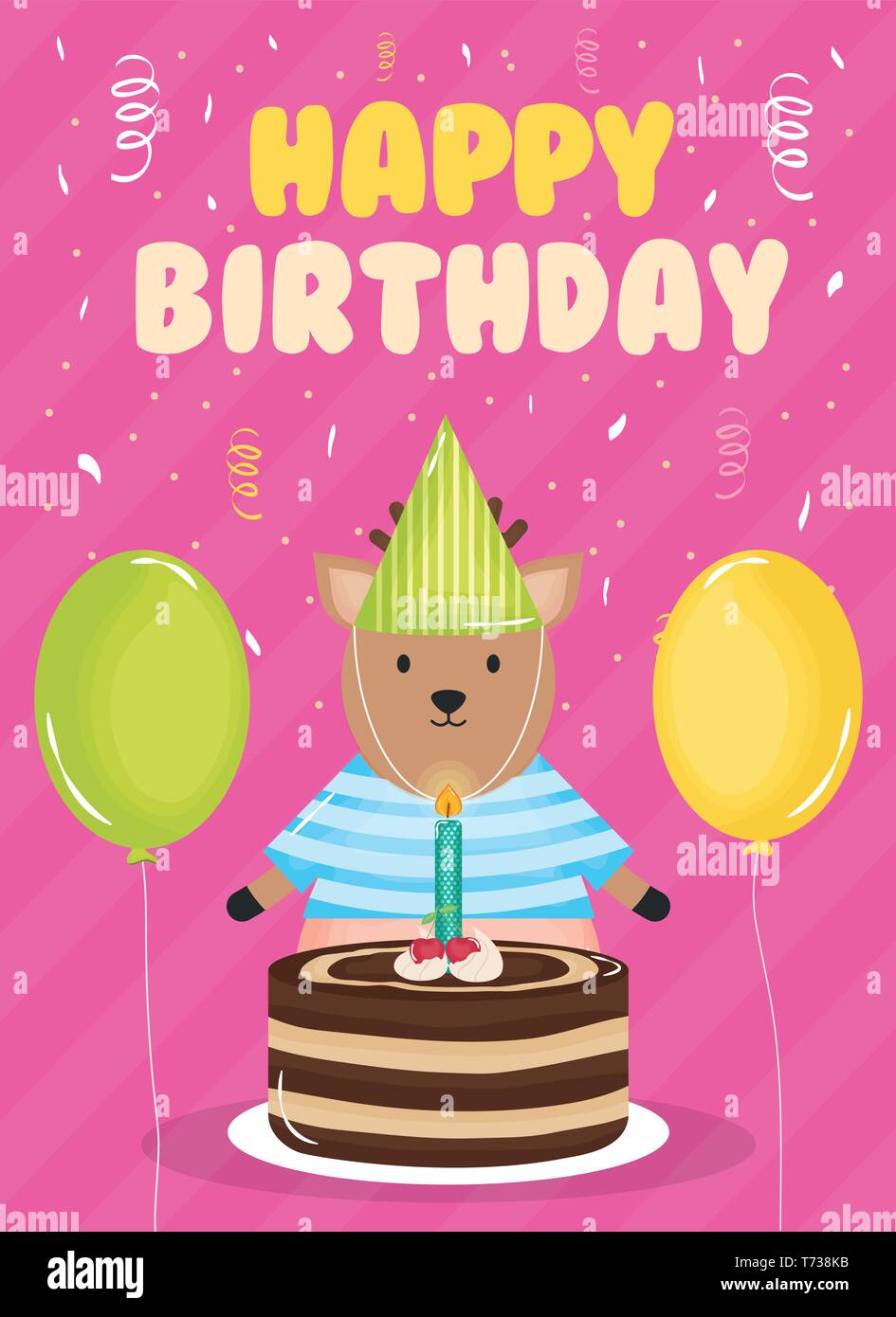 happy birthday card with reindeer and cake vector illustration design ...