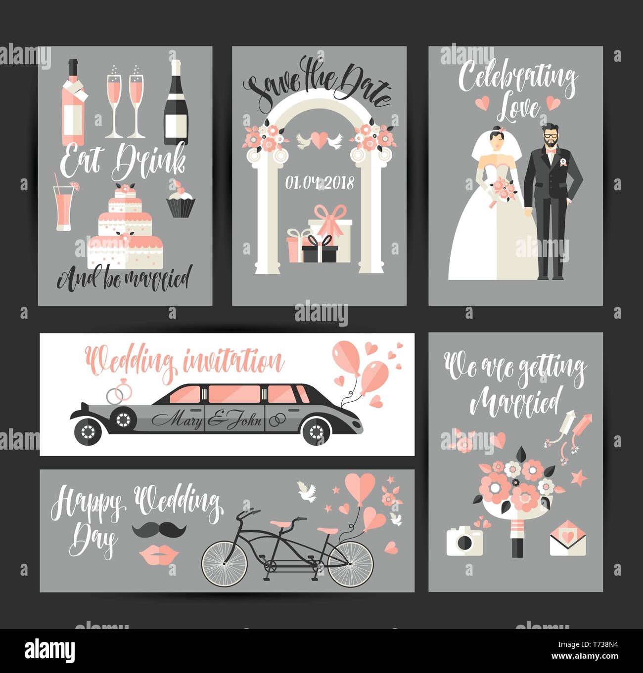 Set of cards for wedding. design decoration Stock Vector Image & Art ...