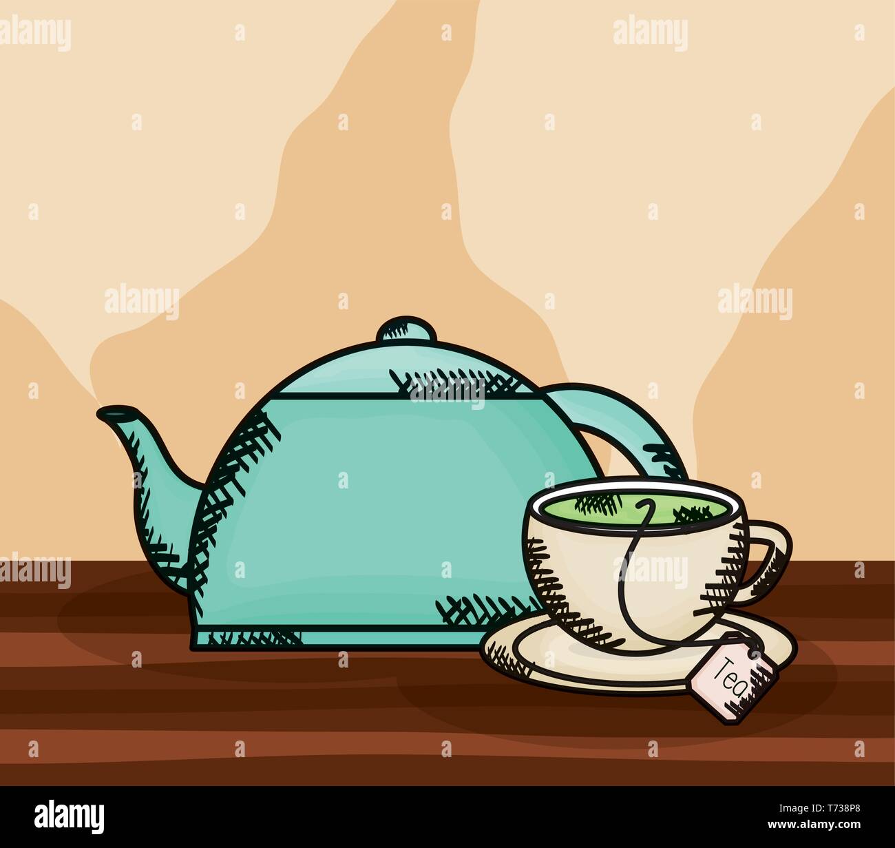 delicious tea cup and teapot vector illustration design Stock Vector ...