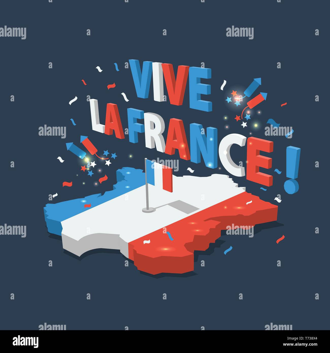 Bastille Day, Independence Day of France, symbols. French flag and map ...