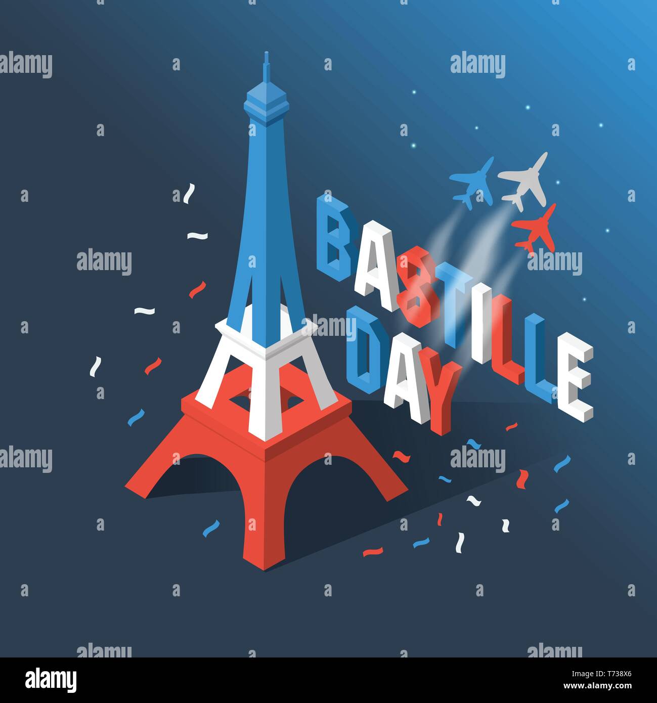 Bastille Day, Independence Day of France, symbols. French flag and map ...