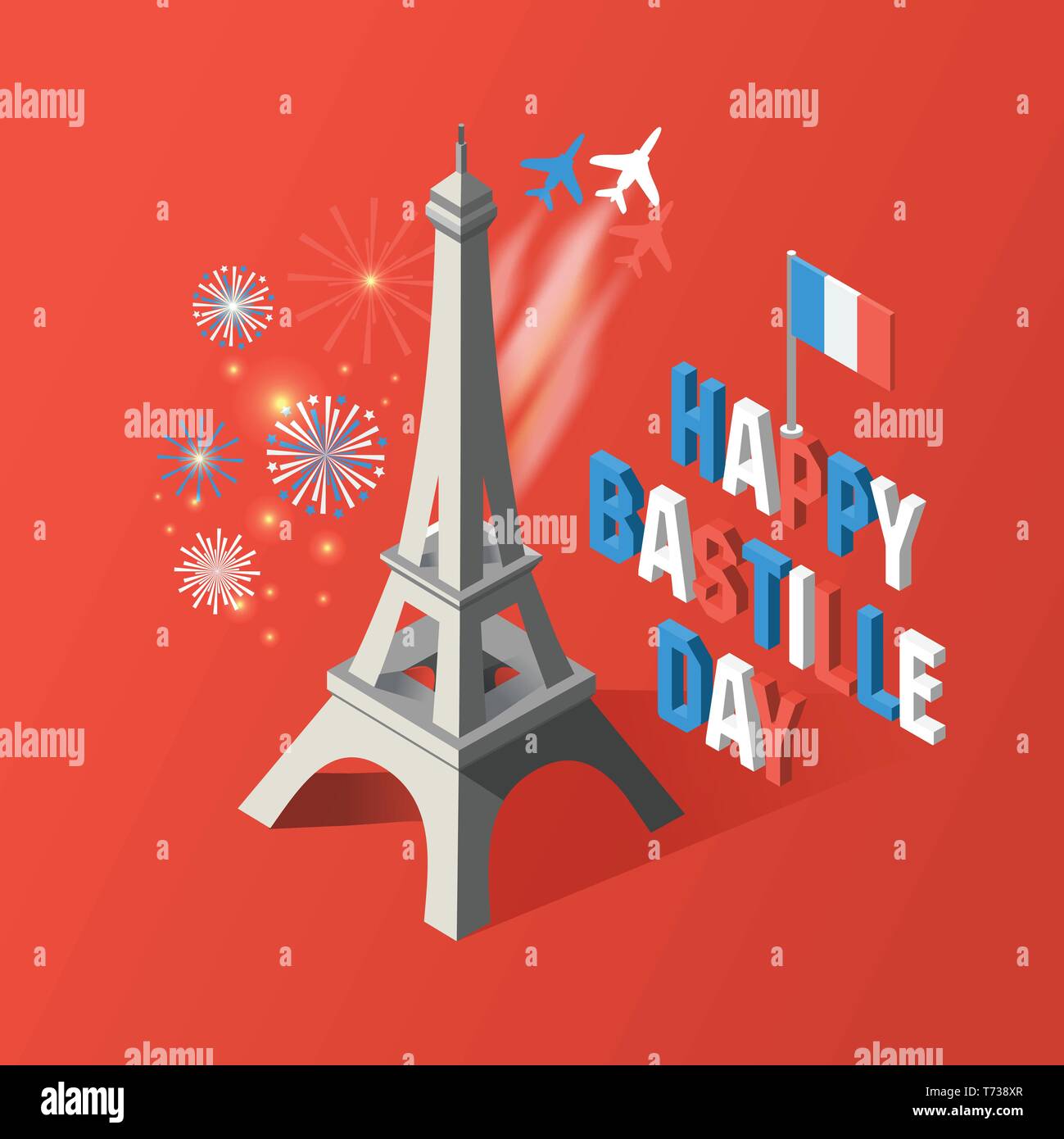 Bastille Day, Independence Day of France, symbols. French flag and map ...