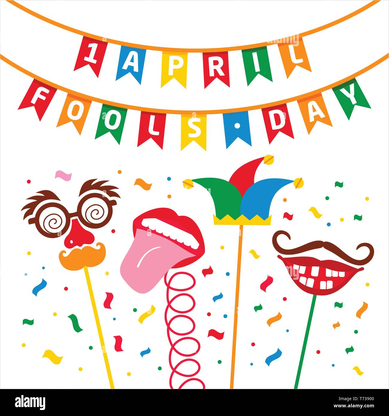 April fool s day, Typography, Colorful background of icons Stock Vector ...