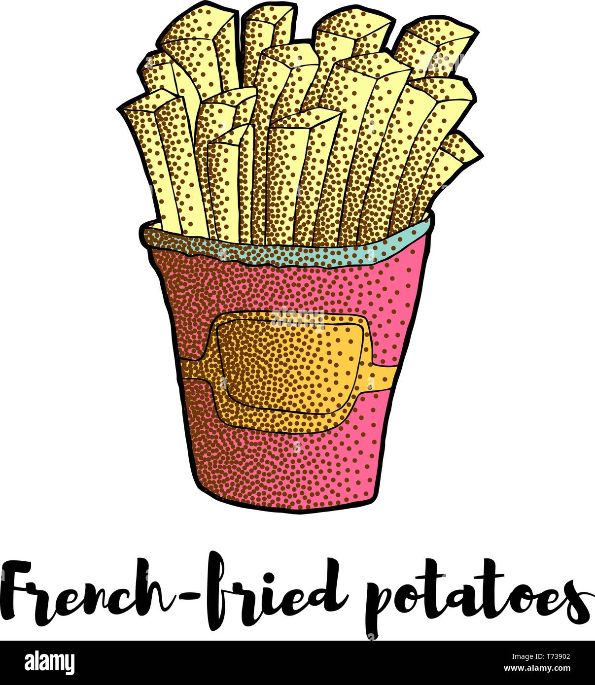 Illustration of hand drawn french fries potato. Sketched fast food in ...