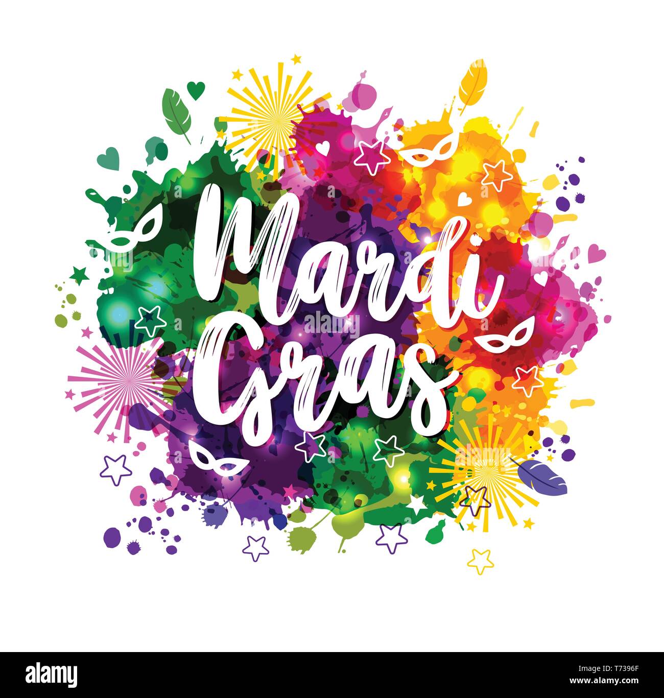 Illustration of Carnival Mardi Gras on multicolors watercolor stains ...
