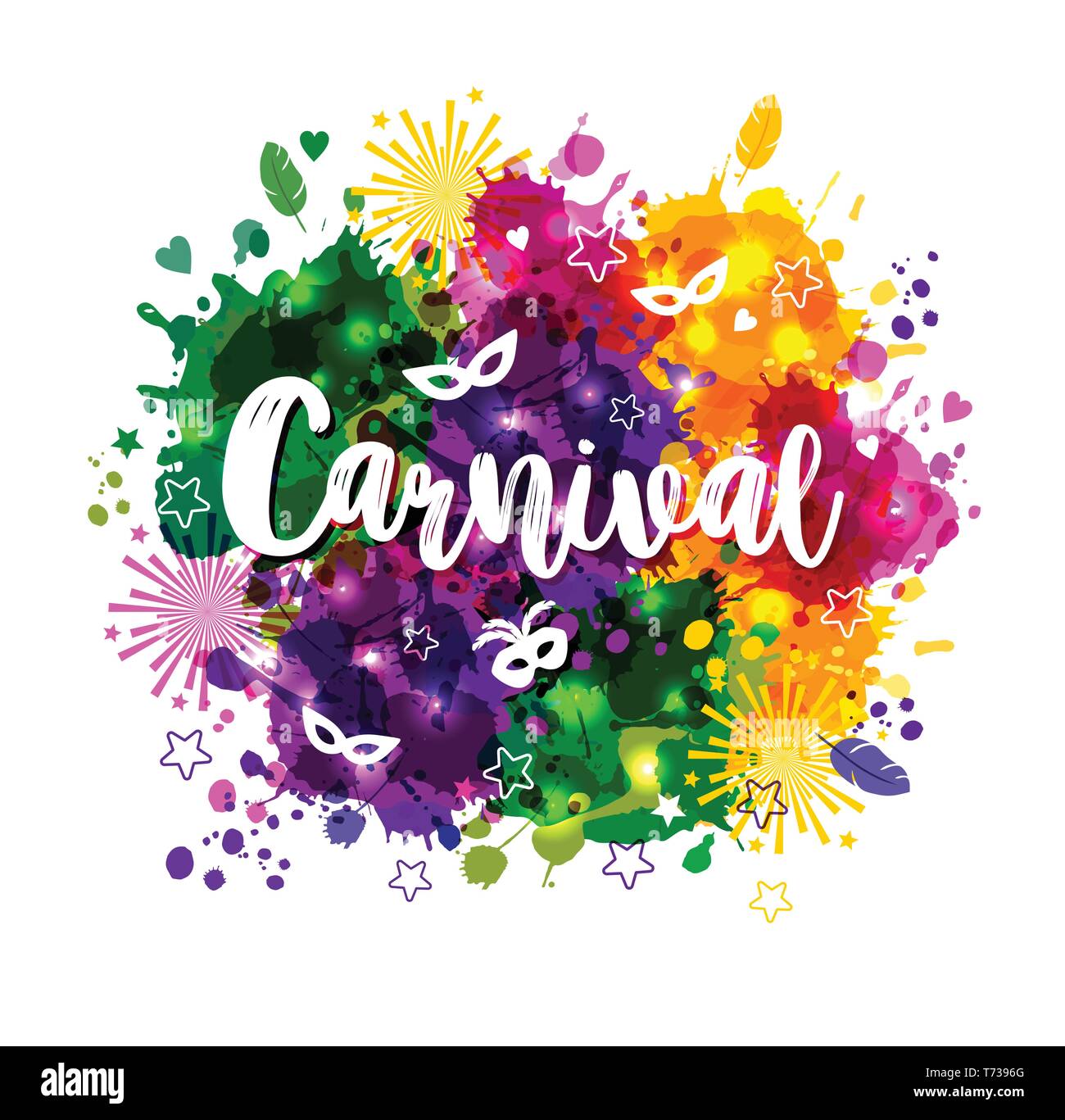 Illustration of Carnival Mardi Gras on multicolors watercolor stains ...