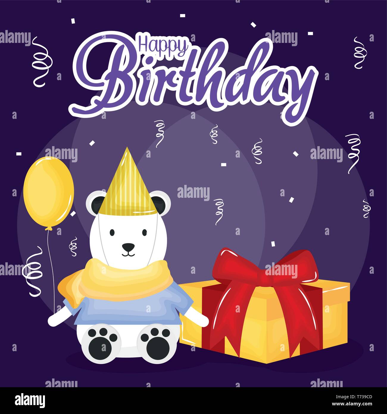 happy birthday card with polar bear and gift vector illustration design ...