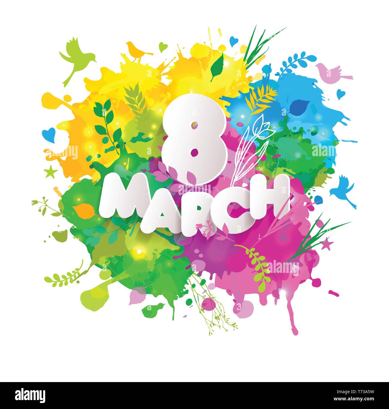 8 March vector card on watercolour blots background bright color Stock ...