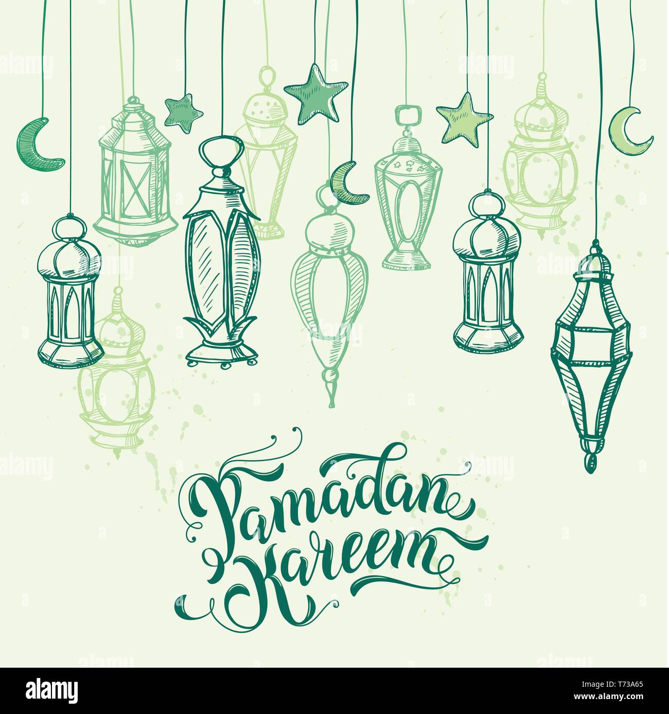 Ramadan Kareem calligraphy lettering. Arabic lamps, moroccan hanging ...