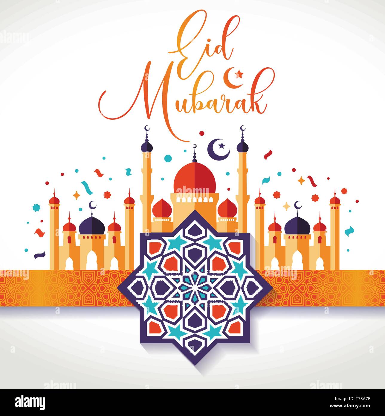 Islamic beautiful design template. Mosques with decoration ribbon and ...