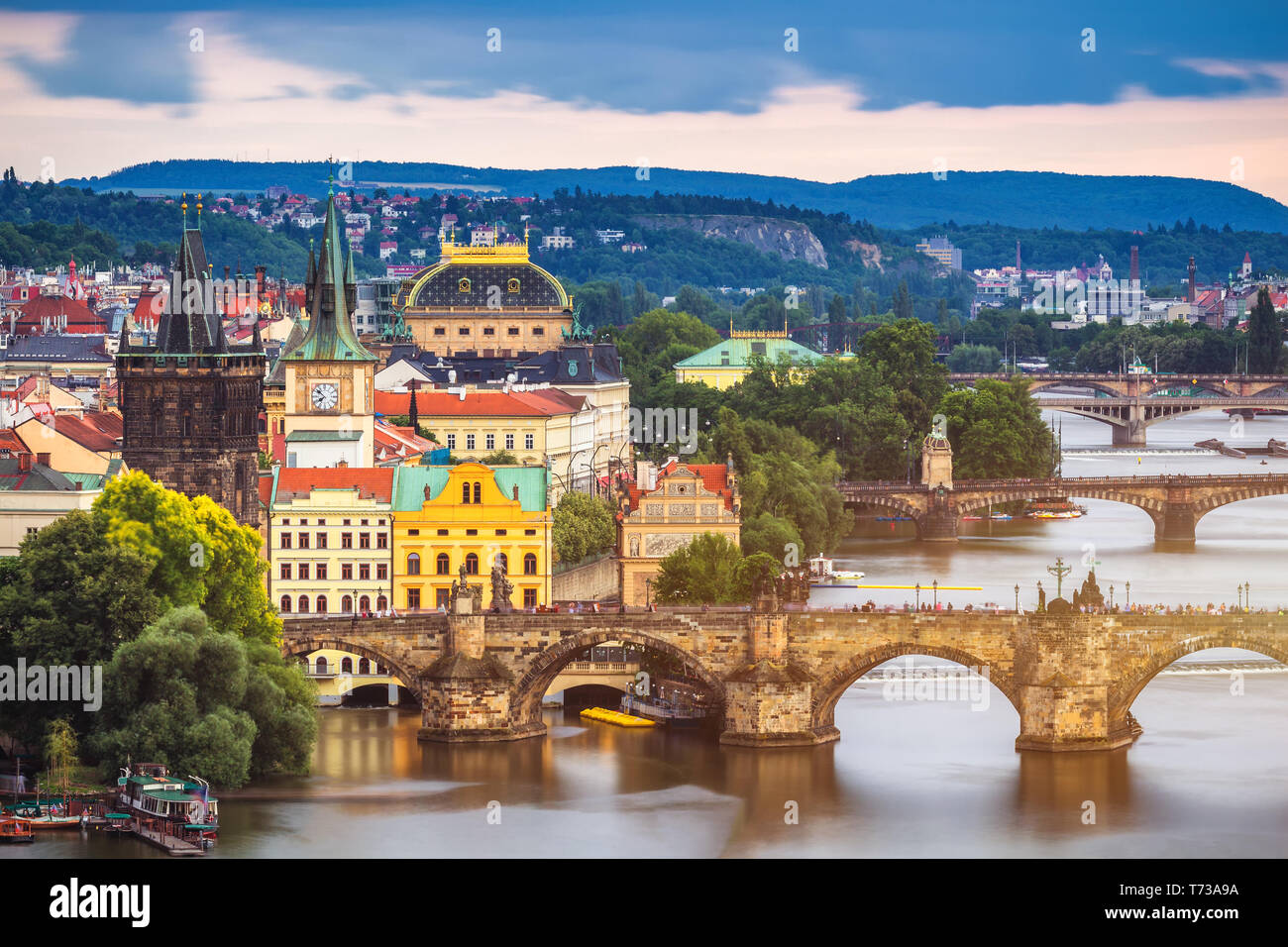 Famous iconic image of Charles bridge, Prague, Czech Republic. Concept ...
