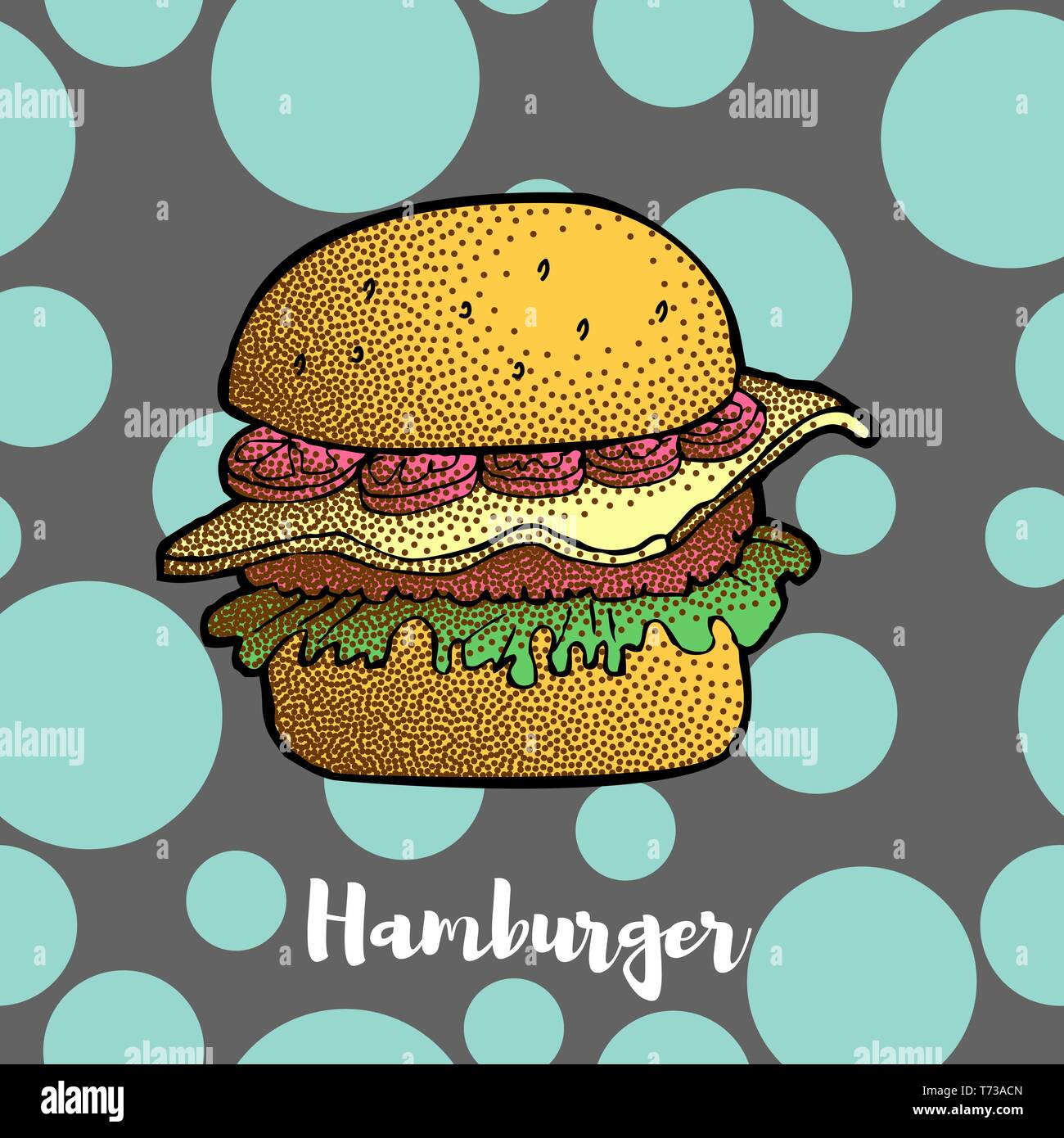 Hand Drawn Illustration of Hamburger, Cheeseburger, Burger. Dotted ...