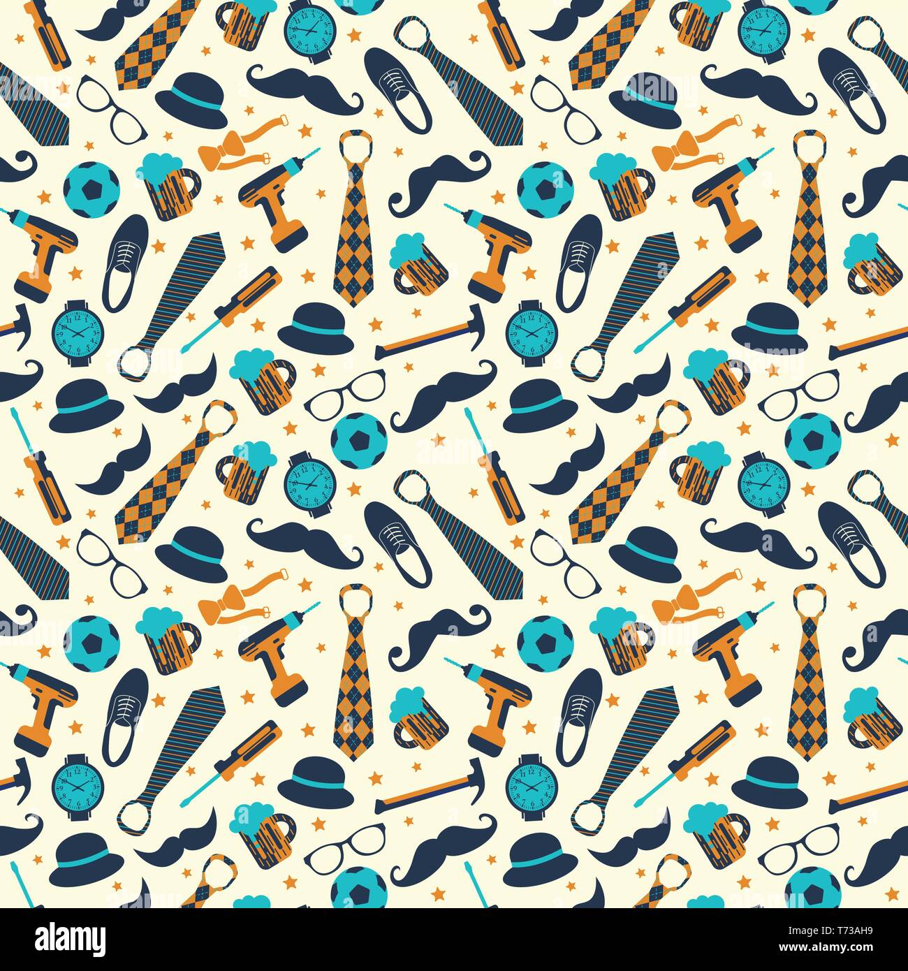 Seamless pattern of Fathers day. Flat icons on white background Stock ...