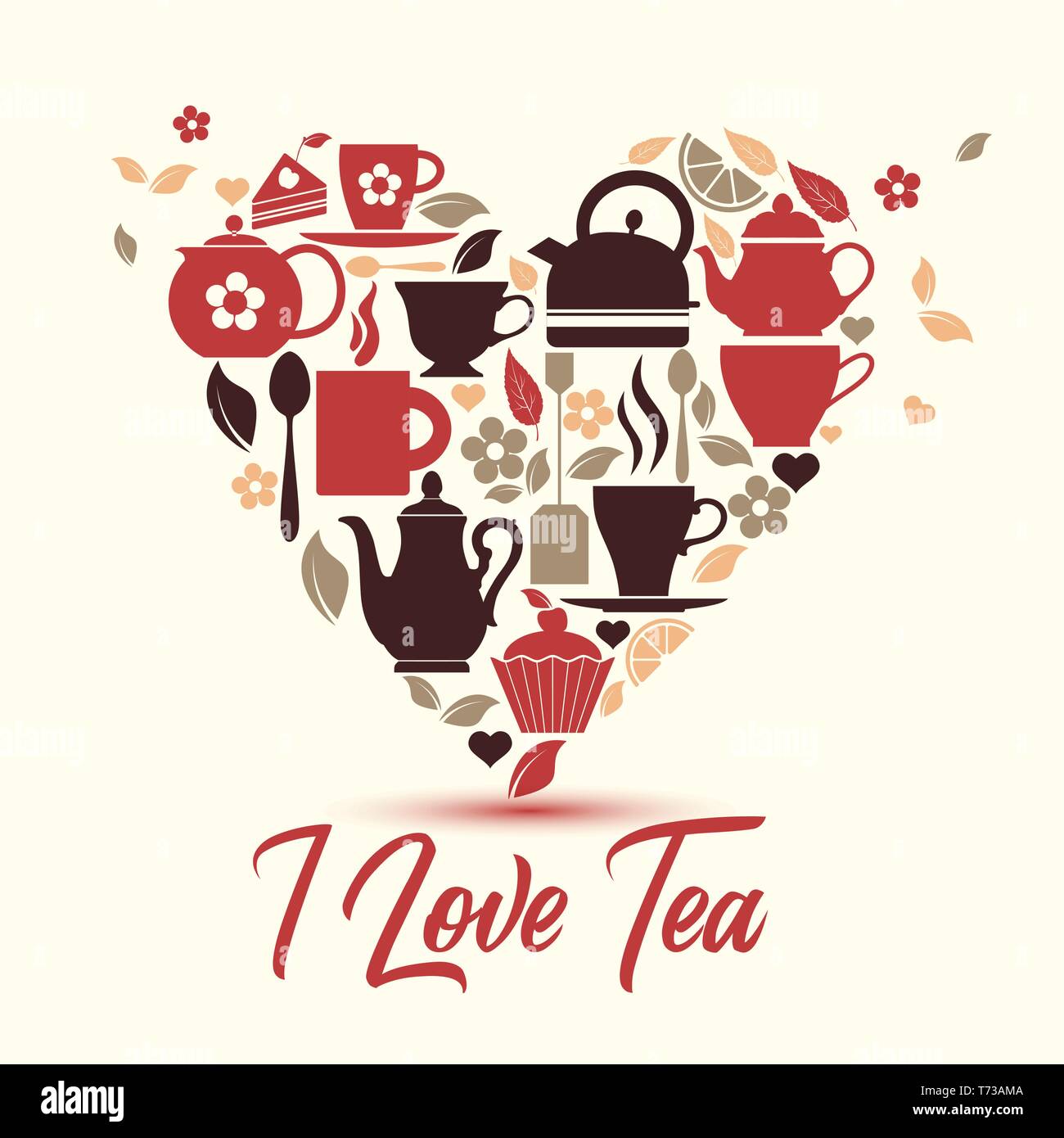 Vector illustration-I love tea. Tea icons in heart symbol Stock Vector ...