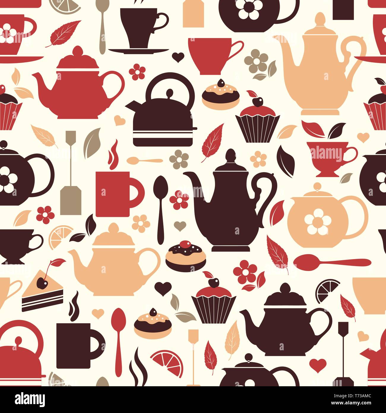 Vector illustration of tea. Seamless pattern of tea symbol on white ...