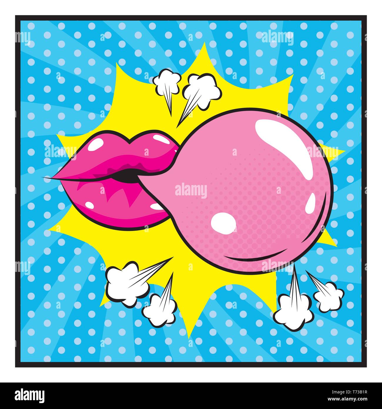 pop art mouth with bubble gum and star vector illustration Stock Vector ...