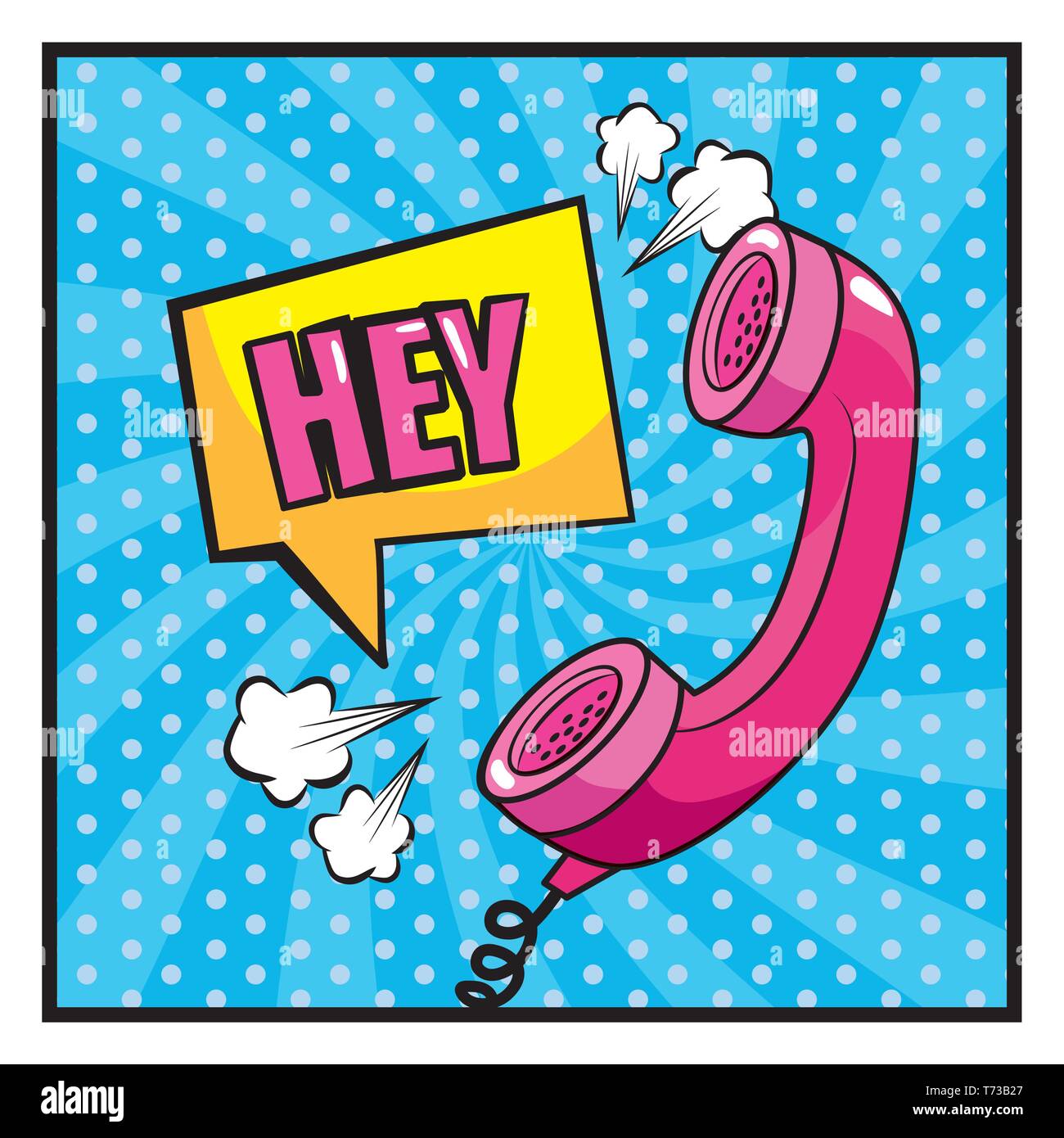 square chat bubble with hey message and phone vector illustration Stock ...