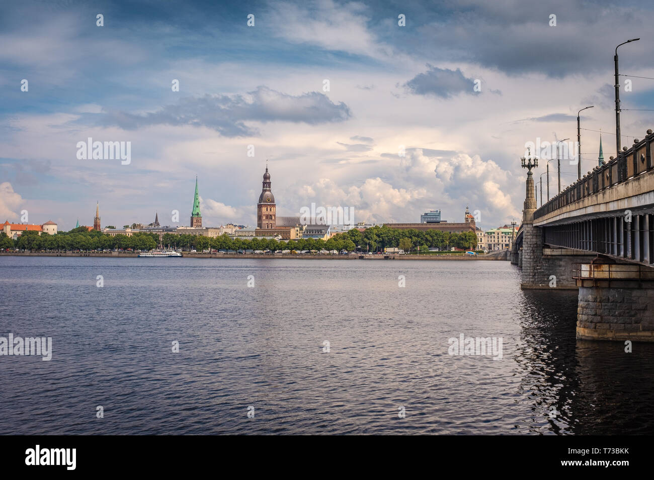 View on the Daugava River and Riga skyline taken during a partly ...