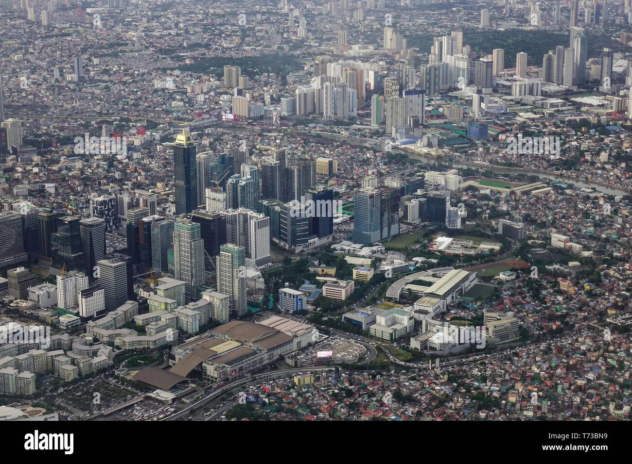 Manila, Philippines - Dec 4, 2018. Aerial view of Manila city with ...