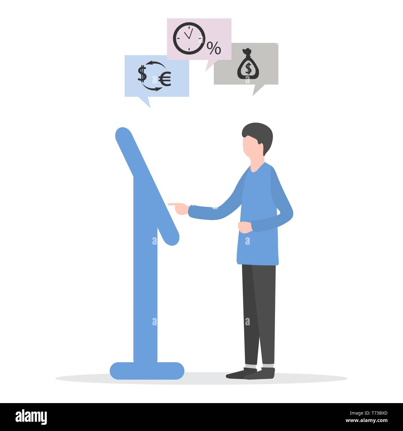 Vector illustration with man chooses bank transaction at the terminal ...