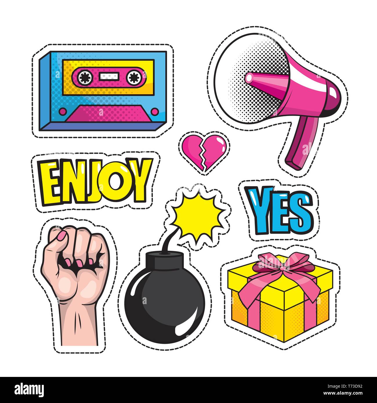 set pop art message and creative design vector illustration Stock ...