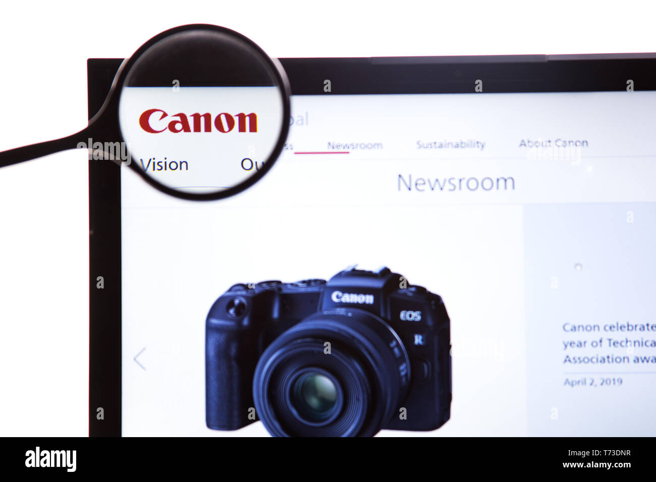 New York, USA - March 25, 2019: Illustrative Editorial of Canon website ...