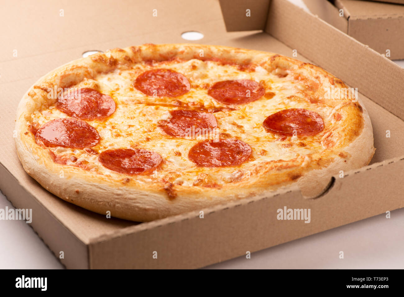 Pepperoni Pizza in box Stock Photo - Alamy